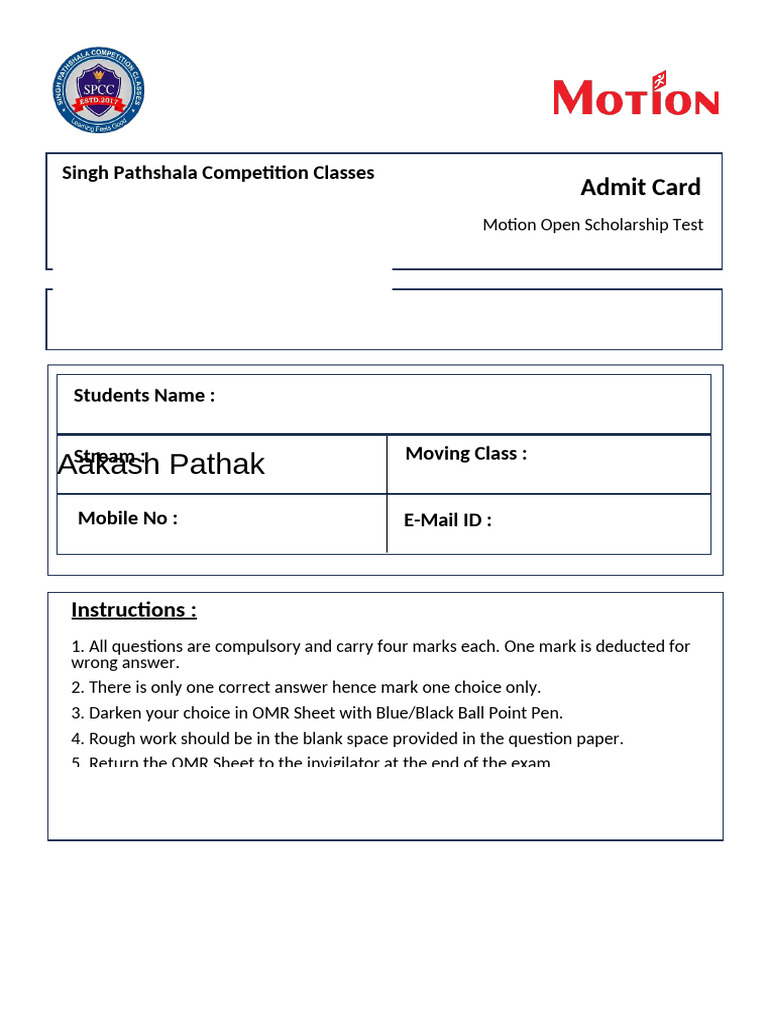 Admit Card Format | PDF