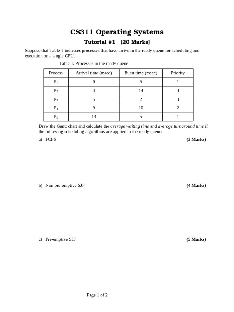 Tutorial 1 CPU Scheduling | PDF