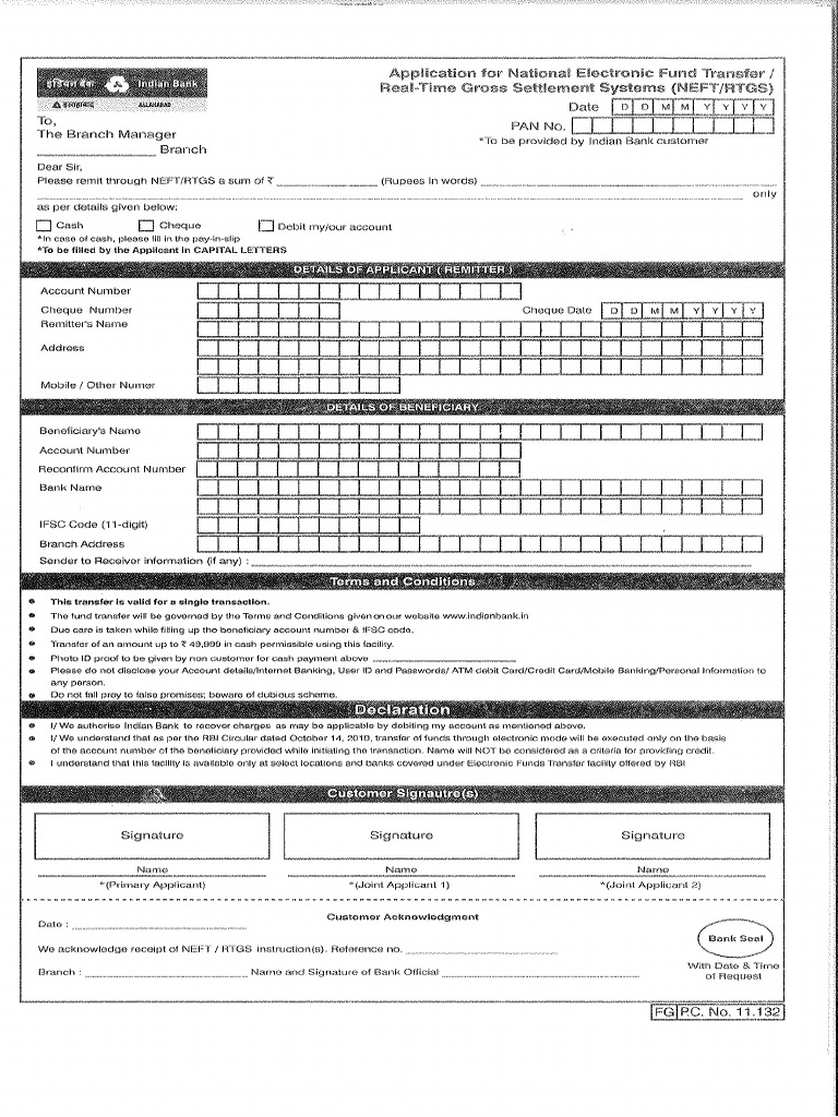 Indian Bank RTGS Format | PDF