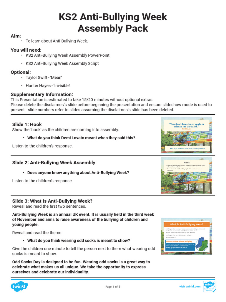 KS2 Anti-Bullying Week Assembly Script | PDF
