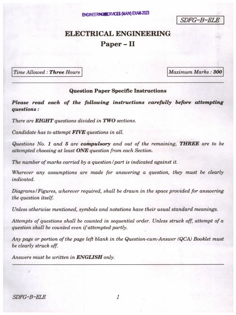 QP Esem 23 Electrical Engineering Paper II 260623 | PDF