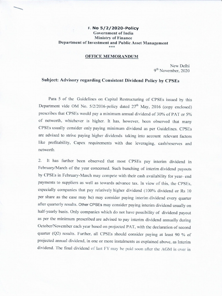 Advisory Regarding CDP by CPSEs | PDF