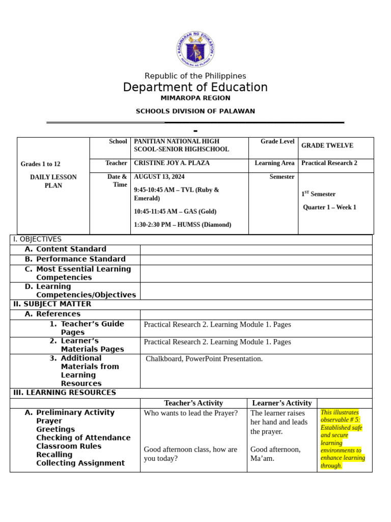 DLP Template | PDF