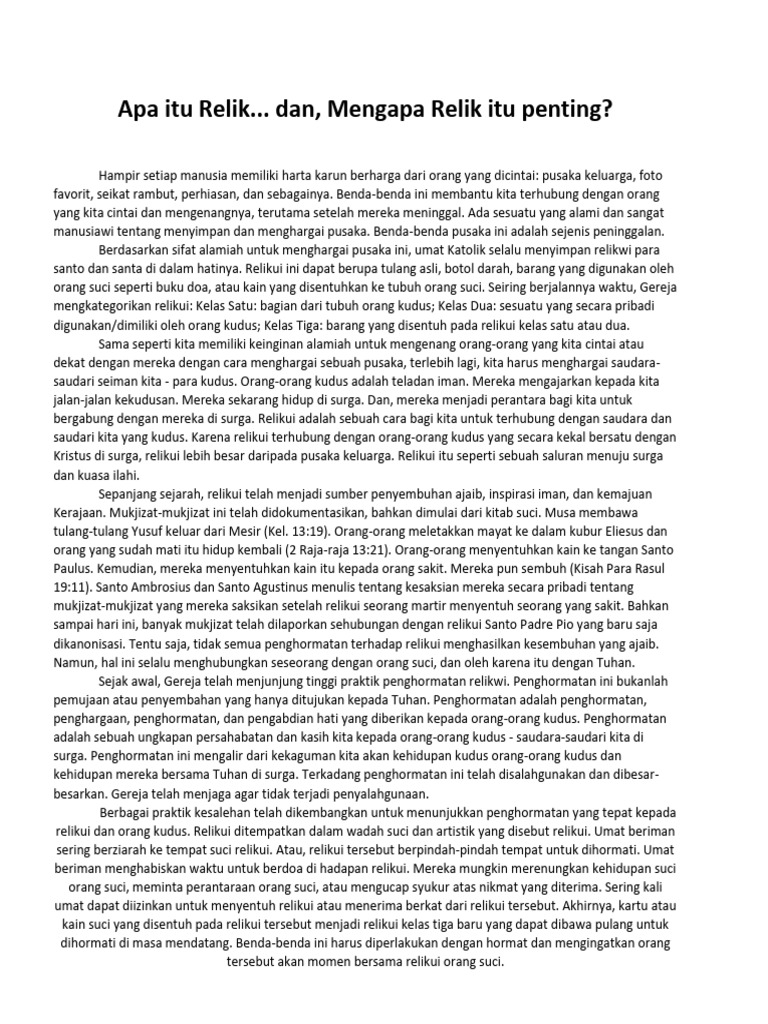 Apa Itu Relik Dan Mengapa Itu Penting | PDF