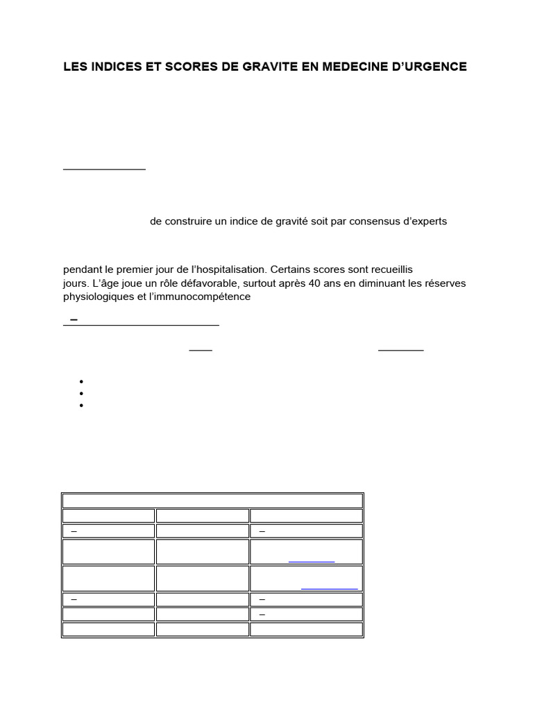 Les Indices Et Scores de Gravite en Medecine D | PDF