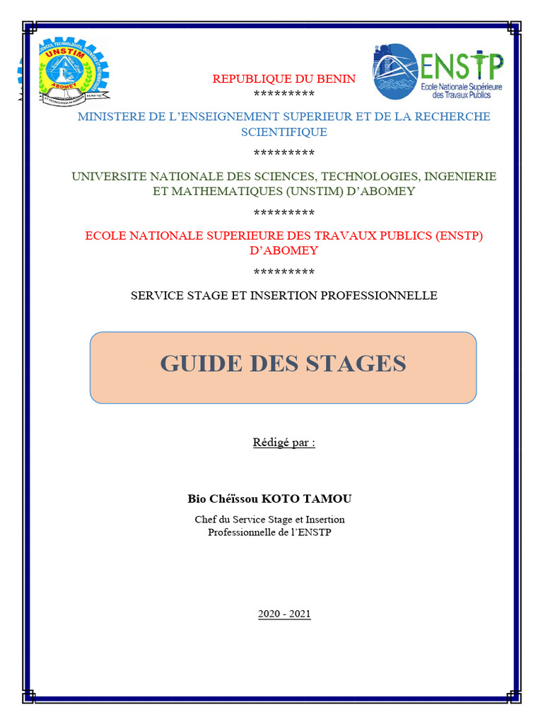 Guide Des Stages Des Étudiants de l'ENSTP-1 | PDF