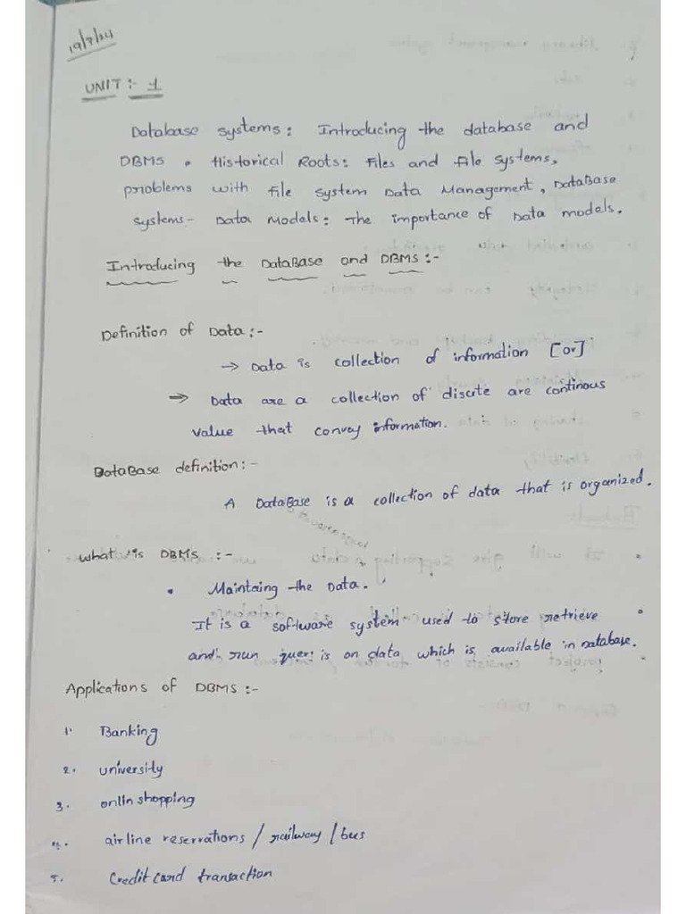 DBMS Unit - 1.. | PDF