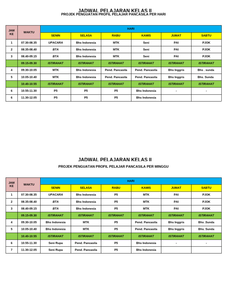 Jadwal Pelajaran Kelas 2 Pdf