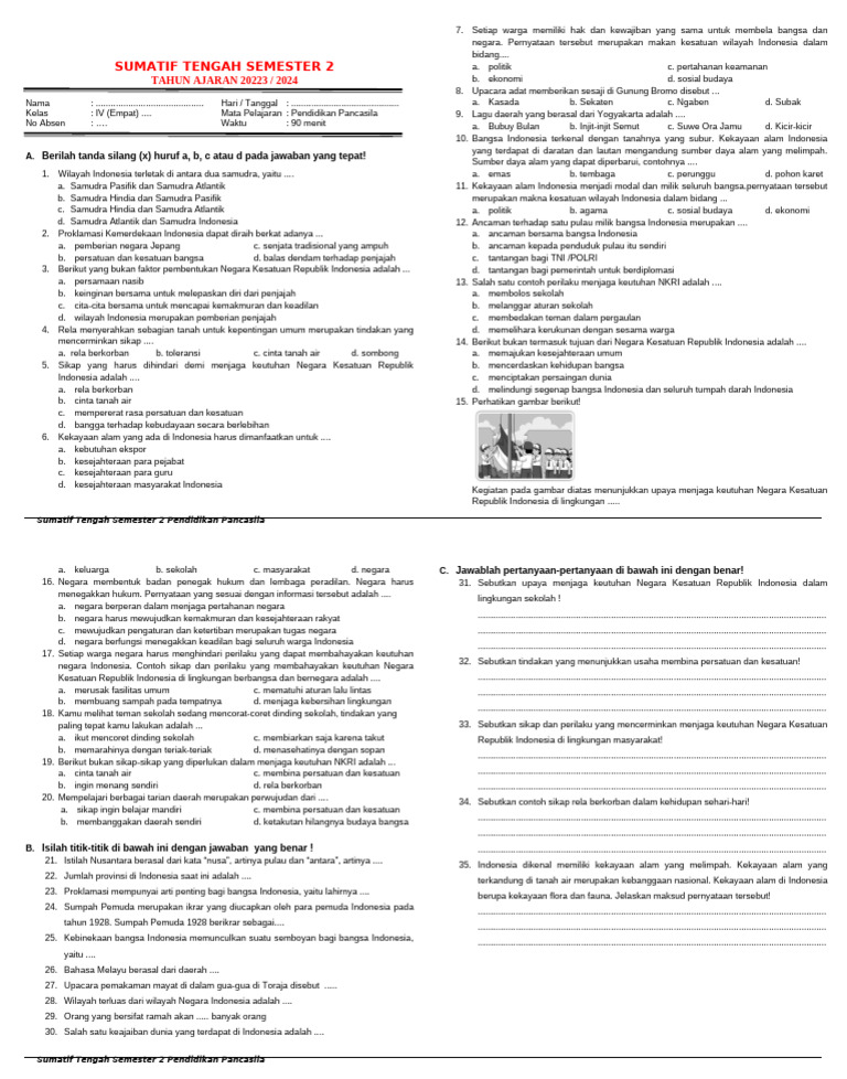 STS PPKN Sem 2 - KLS - 4B - Edit | PDF | Indonesia