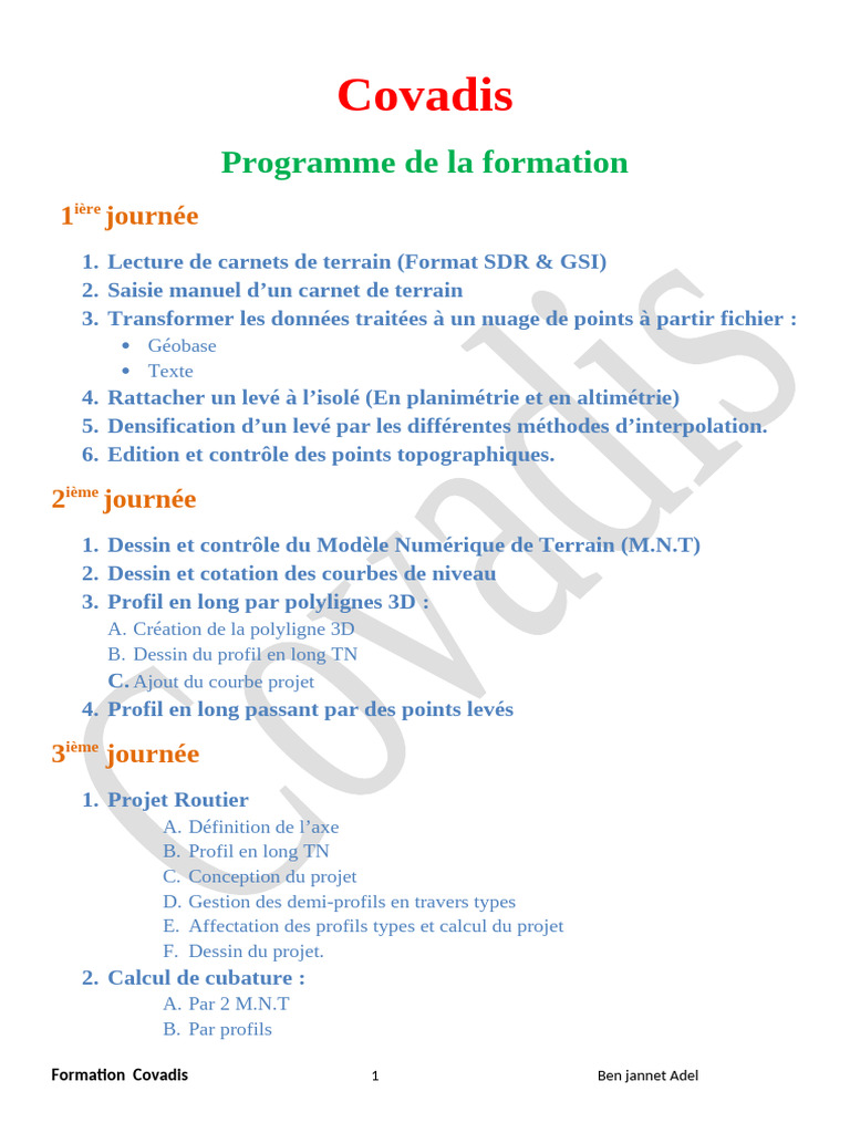 Covadis I Programme de Formation | PDF