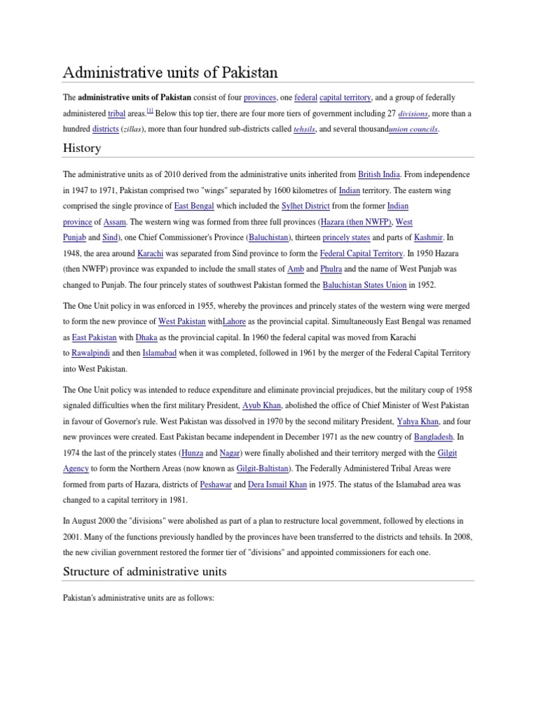 Overview of Pakistan's Administrative Units | PDF | Asia | South Asia