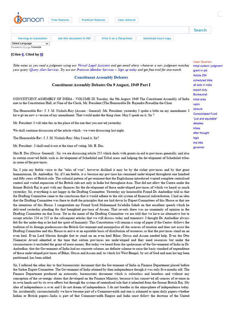 Constituent Assembly Debates On 9 August, 1949 Part I | PDF