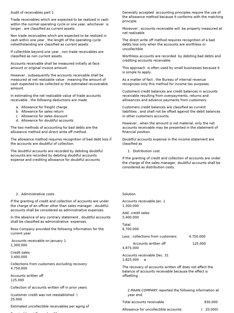 Audit of Receivables Part 1 | PDF