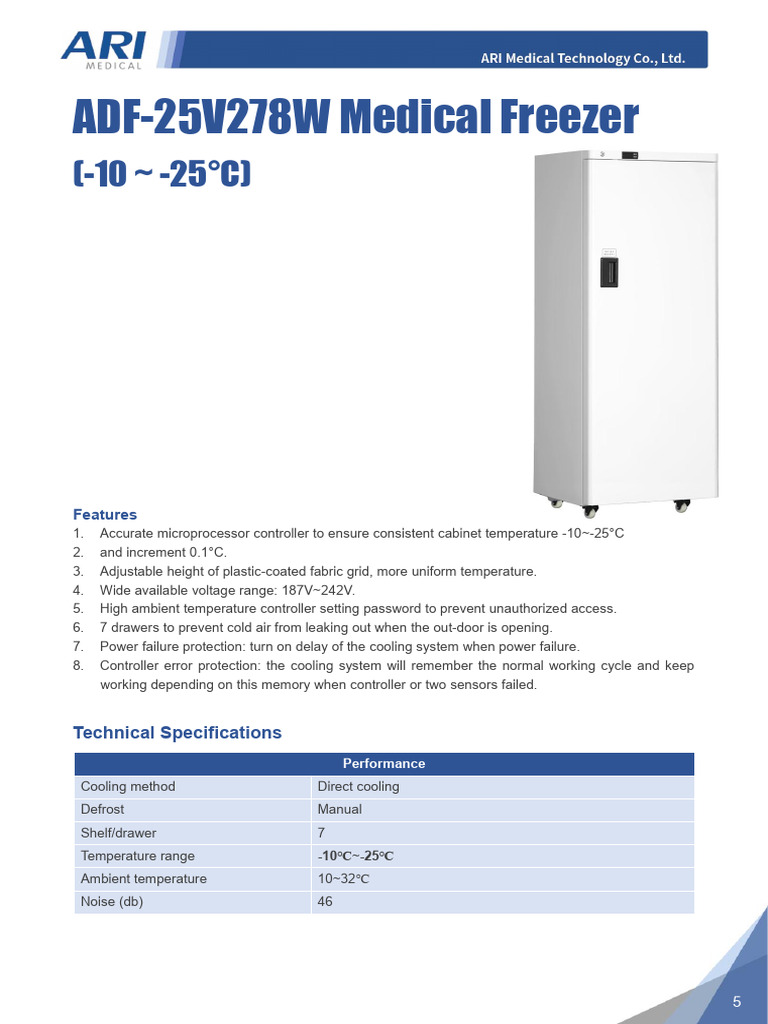 ADF-25V278W Medical Freezer (-10 - 25°C) | PDF