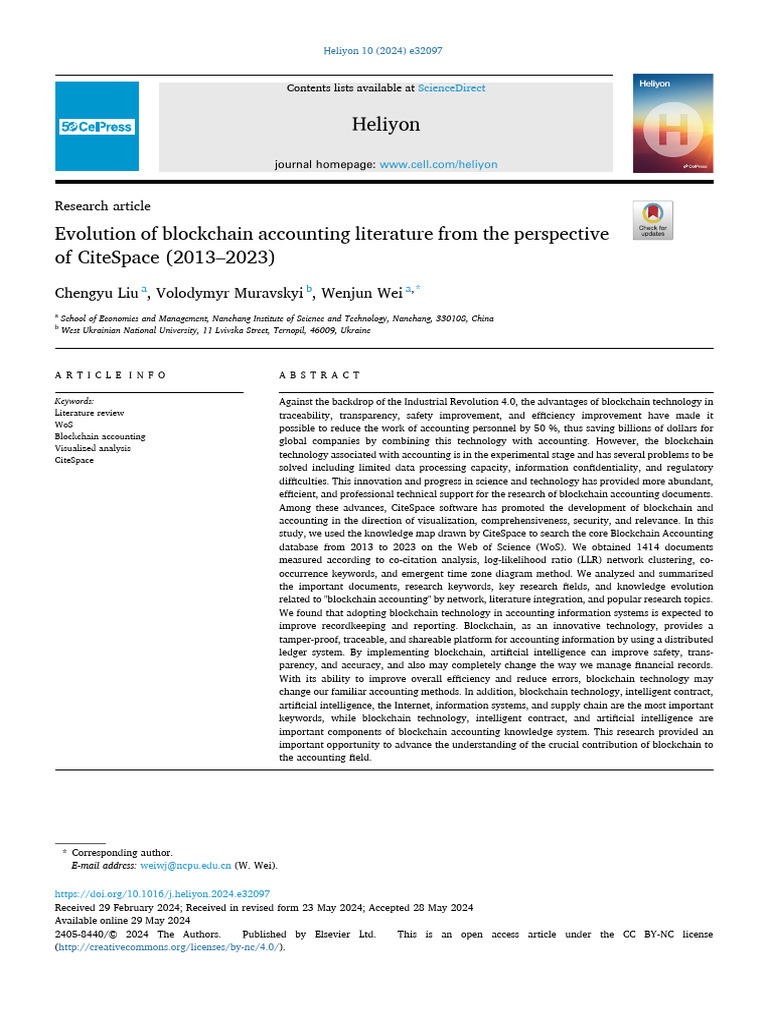 Heliyon: Chengyu Liu, Volodymyr Muravskyi, Wenjun Wei | PDF