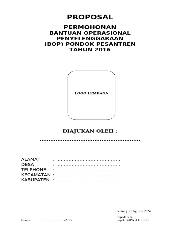 Contoh Proposal Bop Ponpes 2016 | PDF