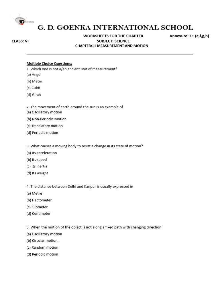 Grade-6 Measurement and Motion (Worksheets) | PDF
