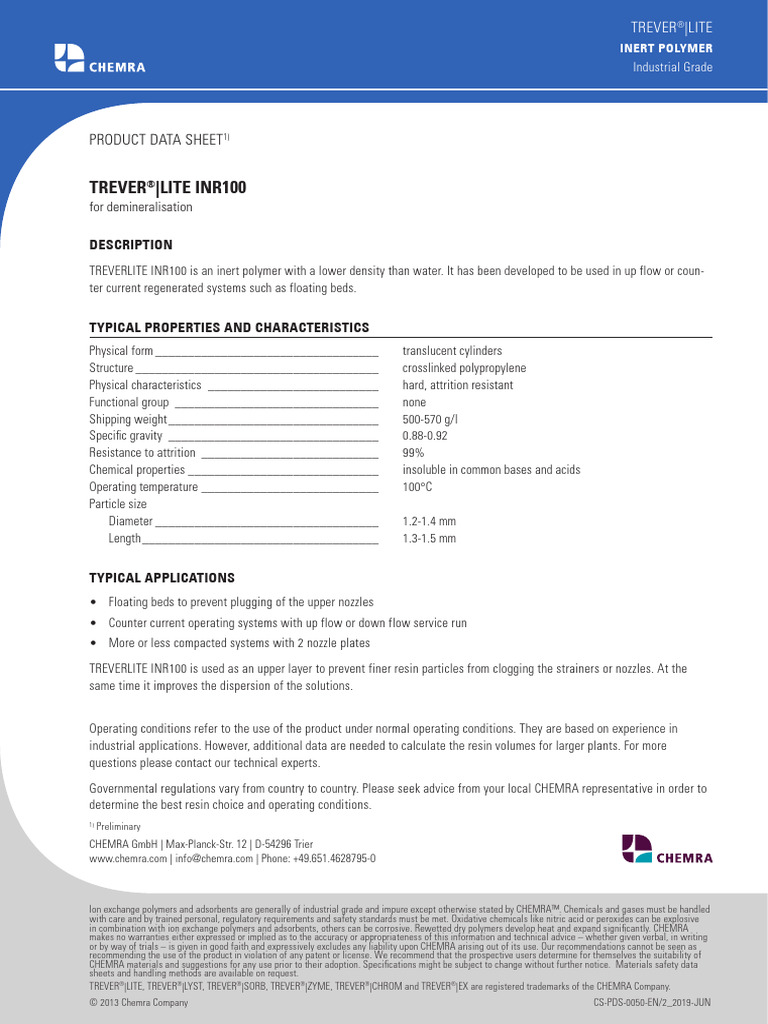 Treverlite INR100 - CS-PDS-0050-EN - 2 - 2019 - 06 | PDF