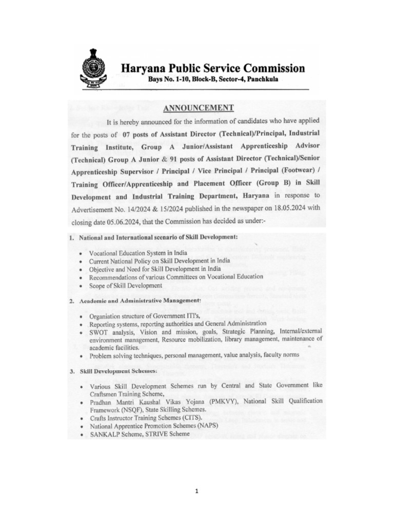 Organisational Structure of Govt. ITI's | PDF