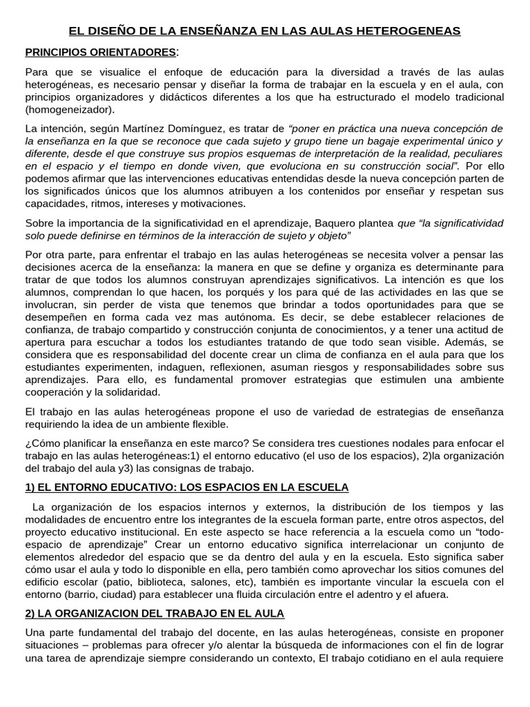El Diseño de La Enseñanza en Las Aulas Heterogeneas | PDF