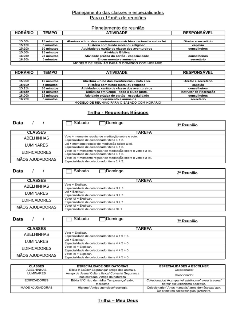 Planejamento Das Classes e Especialidades | PDF | Bíblia | Jesus