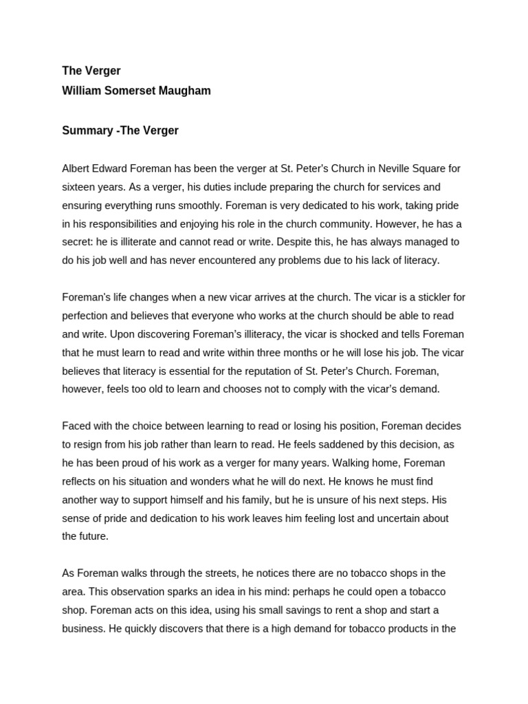 The Verger Notes | PDF | Literacy | Traditions