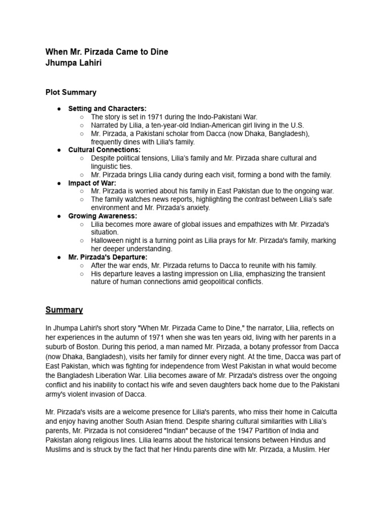When Mr. Pirzada Came To Dine Notes | PDF | Dhaka | World Politics