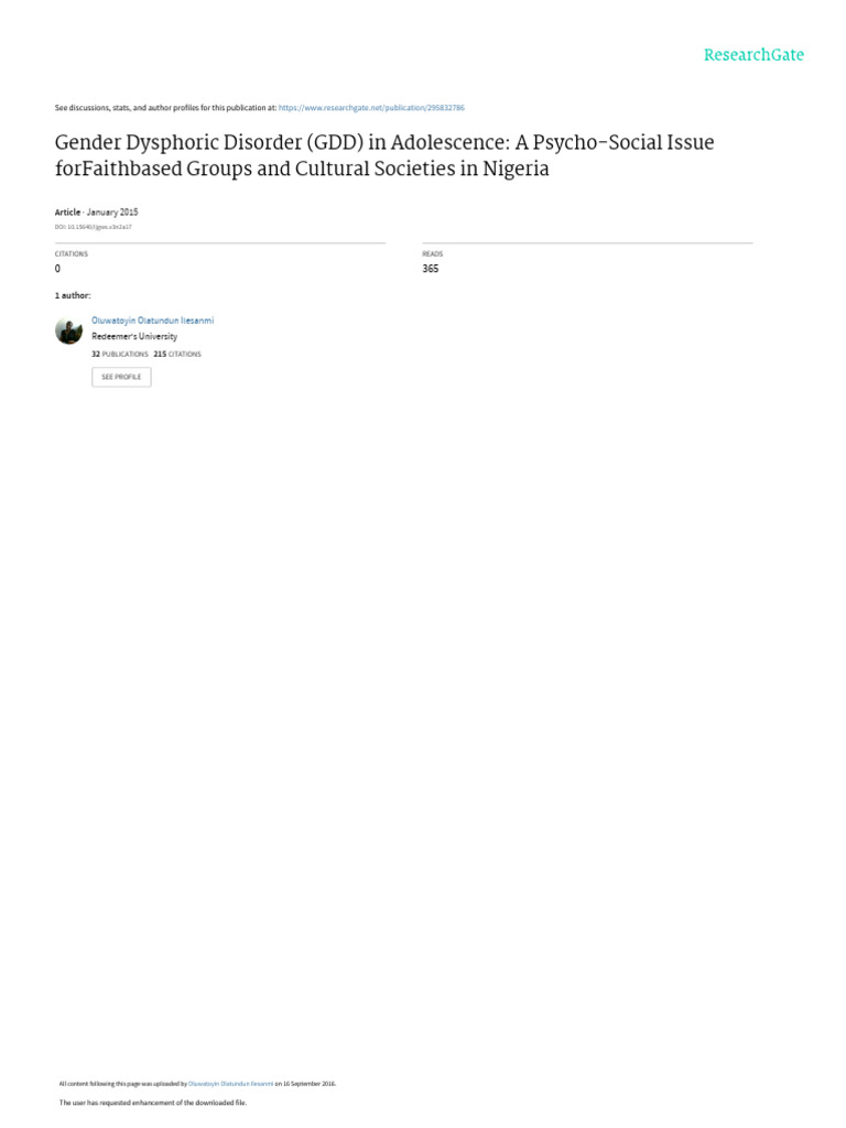 Gender Dysphoric Disorder GDD in Adolescence A Psy | PDF