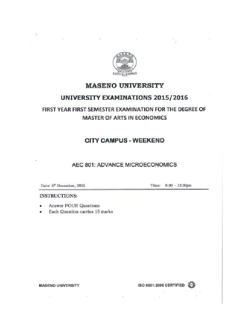 Aec 801 Advanced Microeconomics | PDF