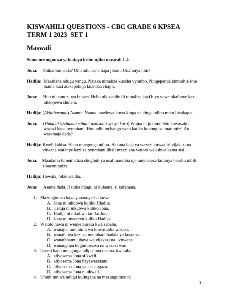 Kiswahili Questions | PDF