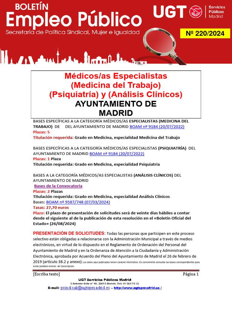 Boletín Diario de Empleo Público (30 de Agosto de 2024) | PDF ...