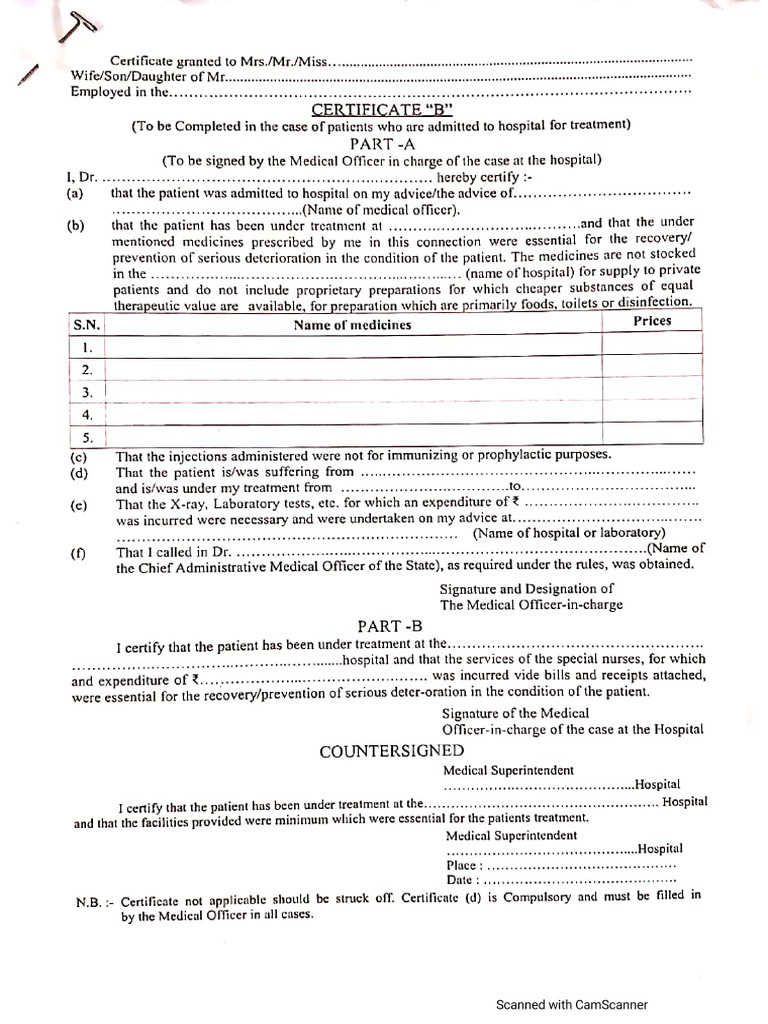 Medical Admit Form | PDF