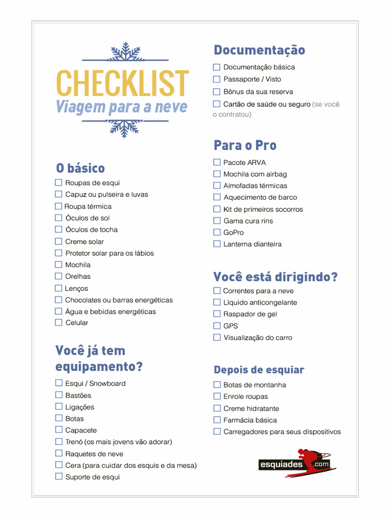 Checklist Viaje A La Nieve PT | PDF