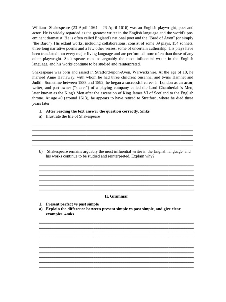 Grade 10 Last Test 2nd Term | PDF | William Shakespeare | Classics