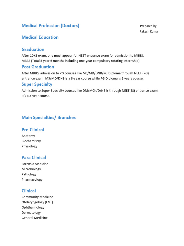 Medical Professionals - A Brief | PDF