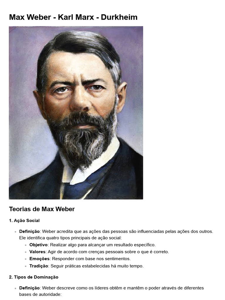 Max Weber - Karl Marx - Durkheim | PDF | Sociologia | Finanças e ...