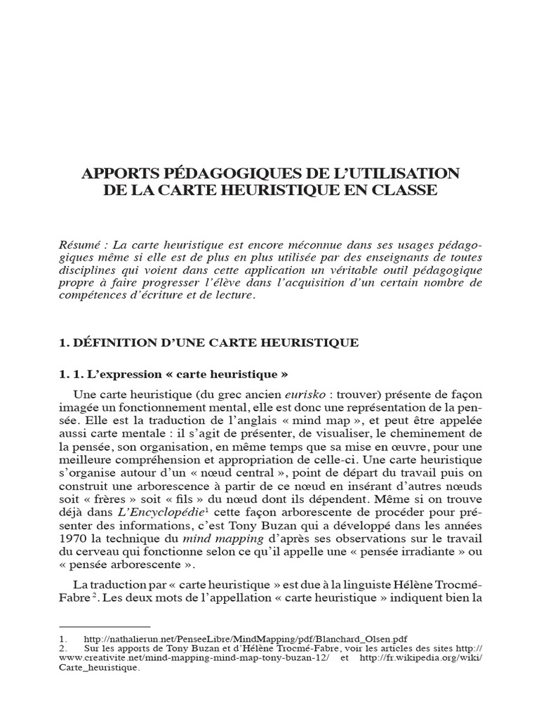 Apports Pedagogiques de Lutilisation de La Carte Heuristique en Classe | PDF