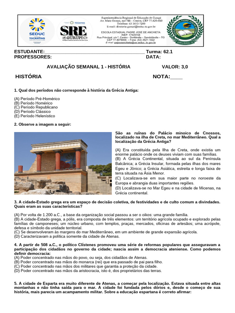 AVA 1 Hist 3º Bimestre - 6º Ano | PDF