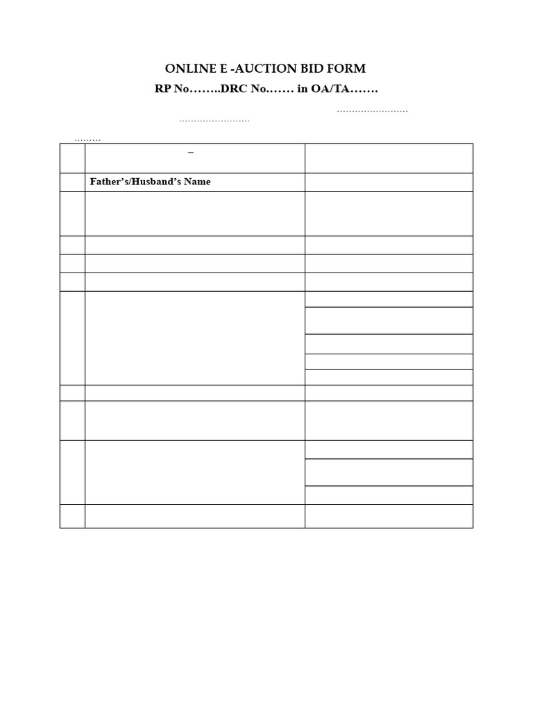 Online E.auction Bid Form | PDF