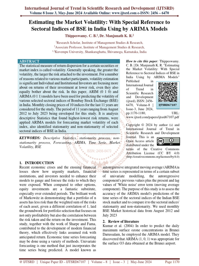 Estimating The Market Volatility With Special Reference To Sectoral ...
