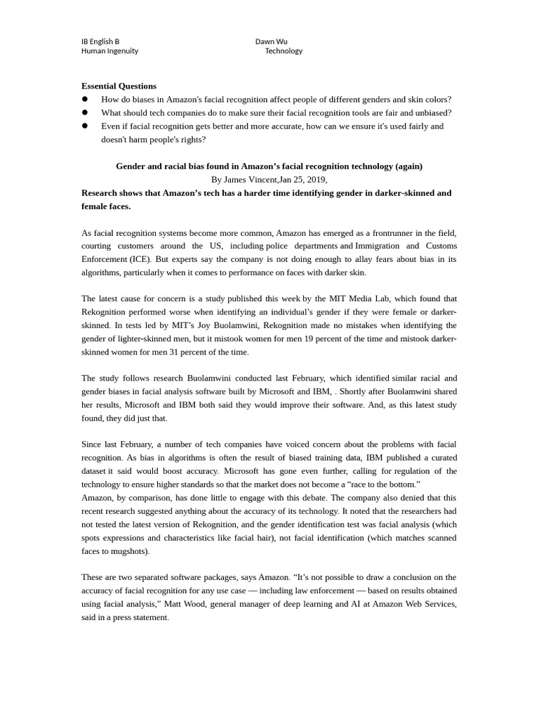 Algorithm Bias Reading Exercise | PDF