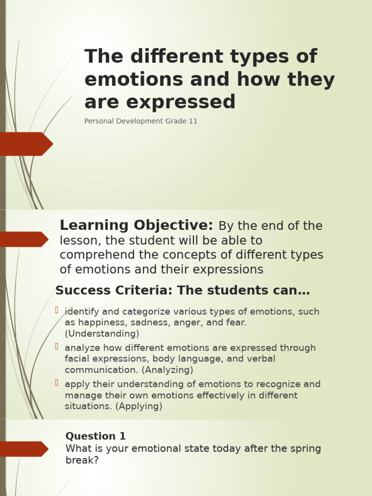 PERDEV G11-The Different Types of Emotions and How They Expressed | PDF