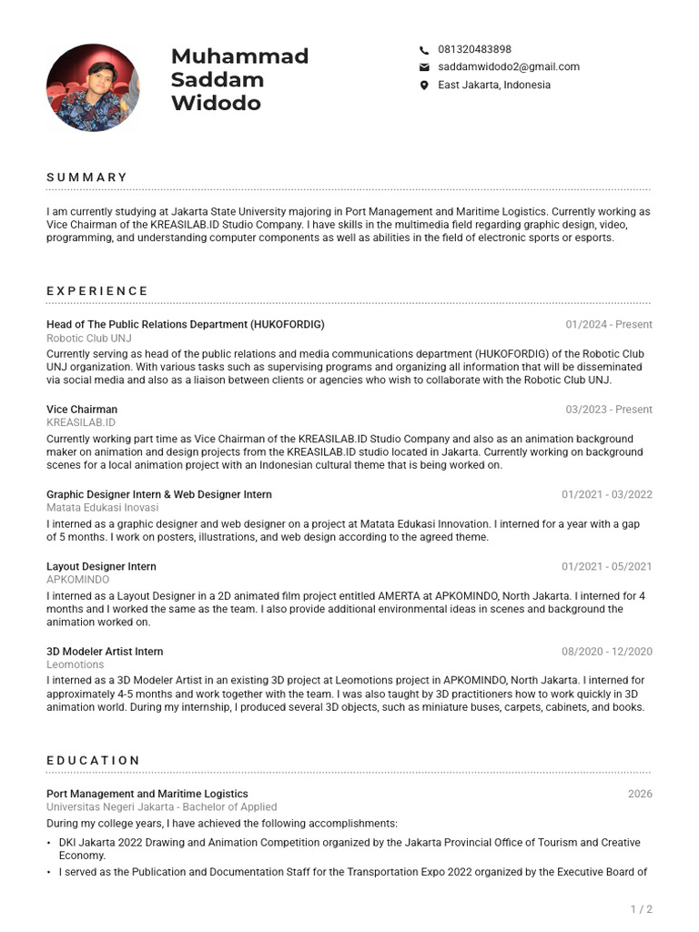 Muhammad Saddam Widodo - CV | PDF