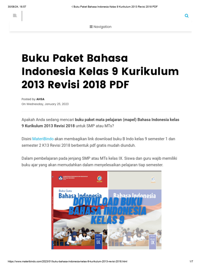 Buku Paket Bahasa Indonesia Kelas 9 Kurikulum 2013 Revisi 2018 PDF | PDF