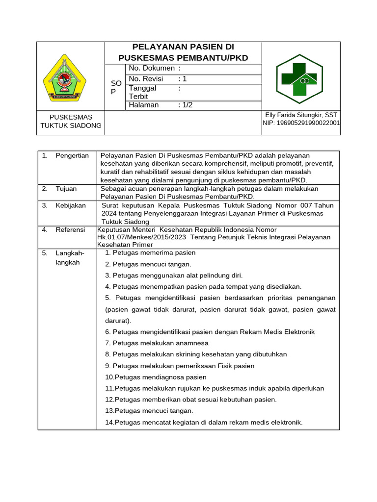 sop PELAYANAN PASIEN DI | PDF