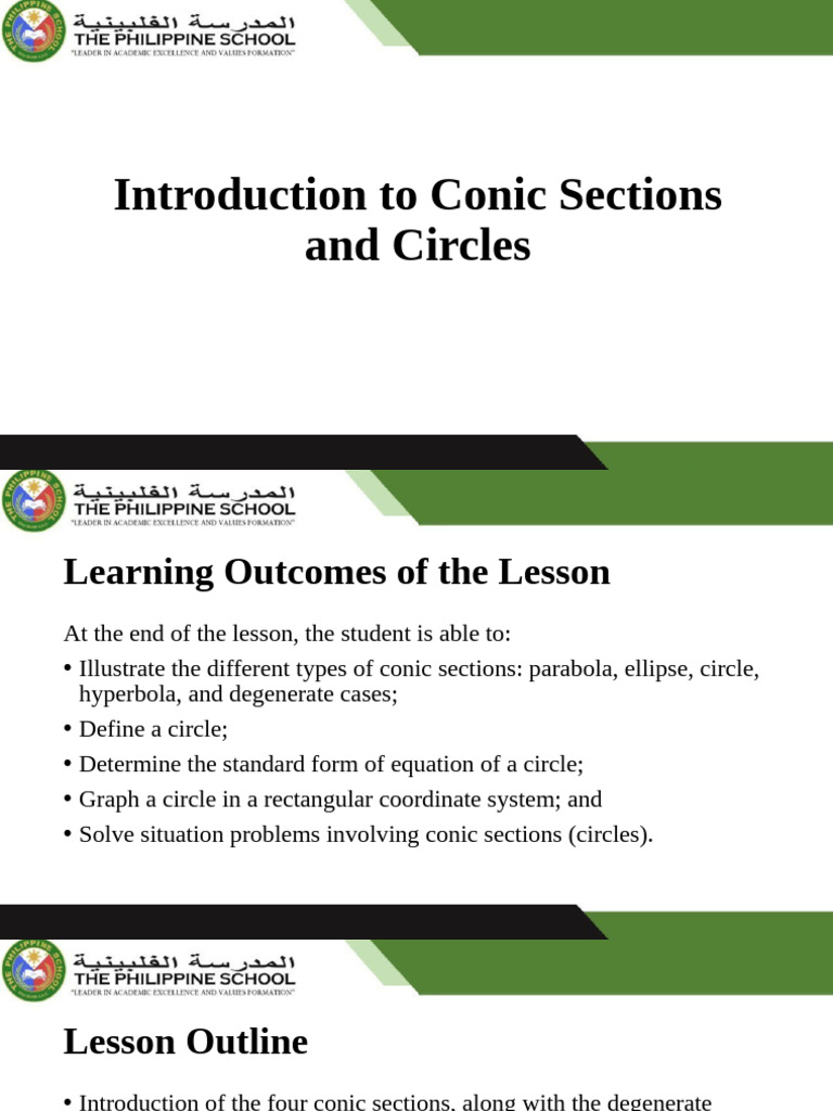 Math 11 - Introduction To Conic Sections and Circle | PDF