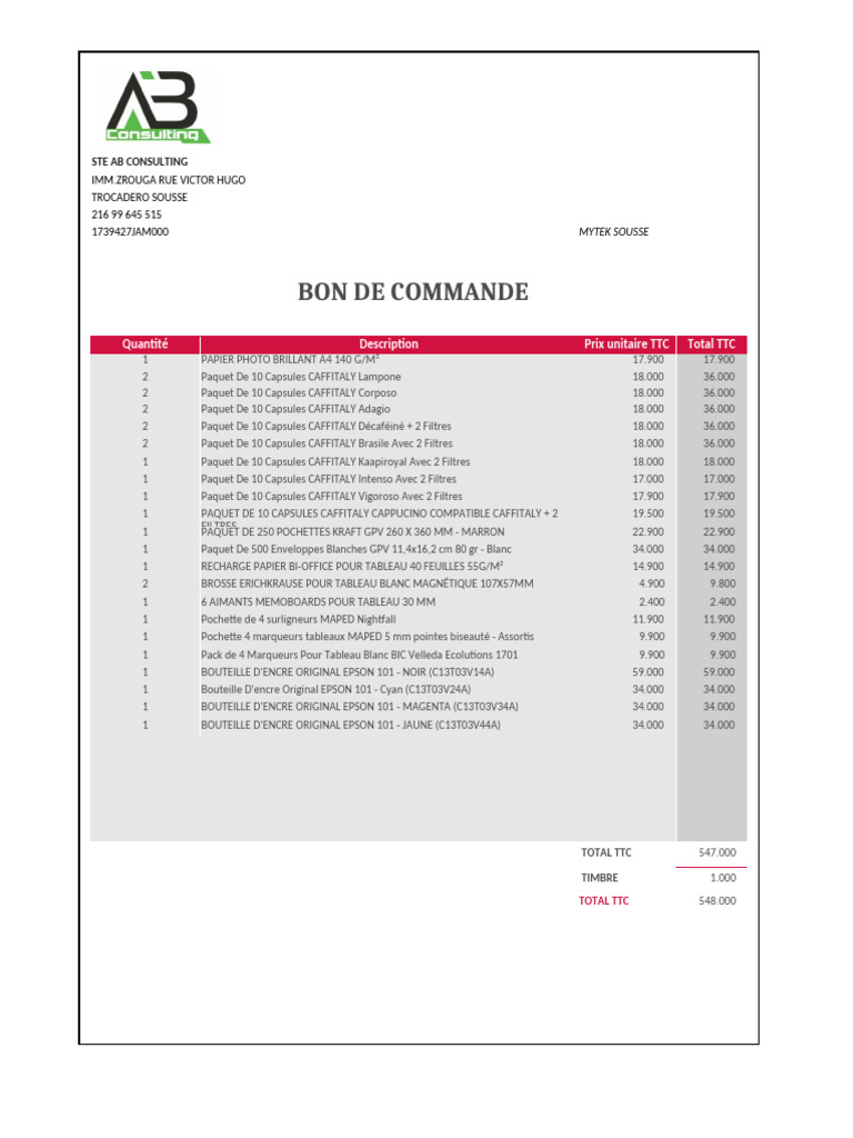 Bon de Commande | PDF