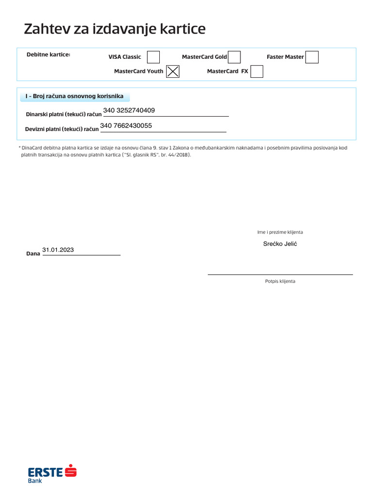 Narucivanje Kartice Putem Servisnog Centra Erste Banke | PDF