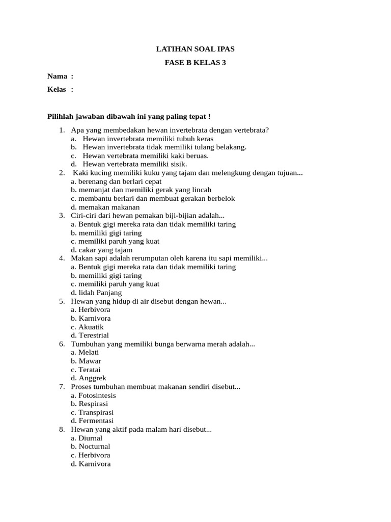 Contoh Soal IPAS | PDF