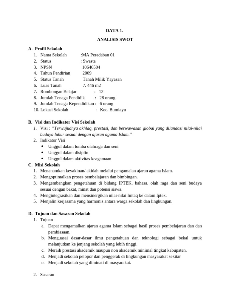 DATA ANALISIS SWOT - Tugas | PDF